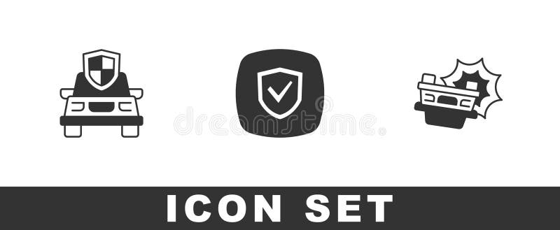 Set Car Insurance, Shield and Accident Icon. Vector Stock Illustration ...