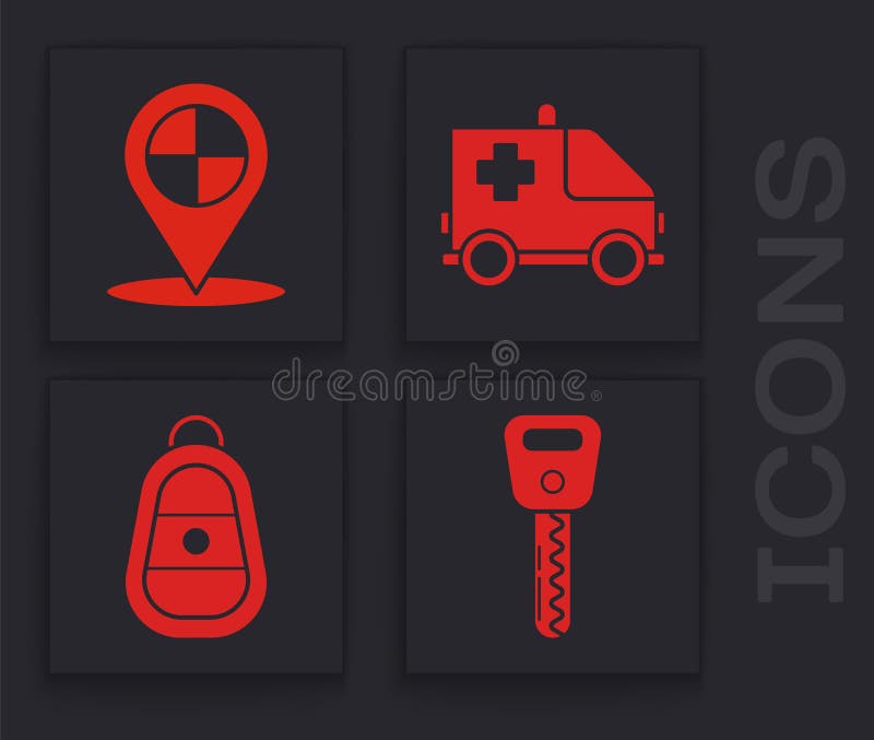 Set Car Key, Map Pointer with Taxi, Ambulance and Emergency Car and Car ...