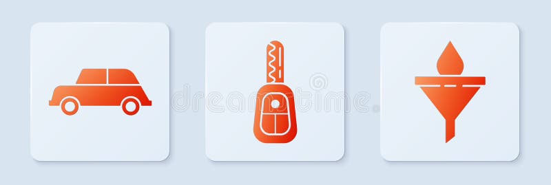 Set Car Key with Remote, Car and Funnel or Filter and Motor Oil Drop ...