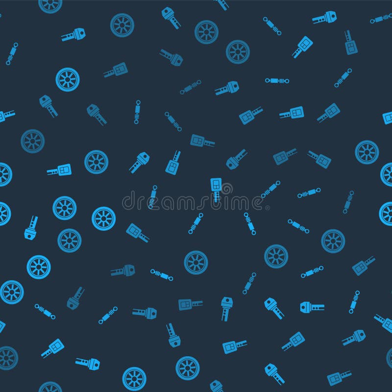 Set Car Key with Remote, Shock Absorber, and Wheel on Seamless Pattern ...