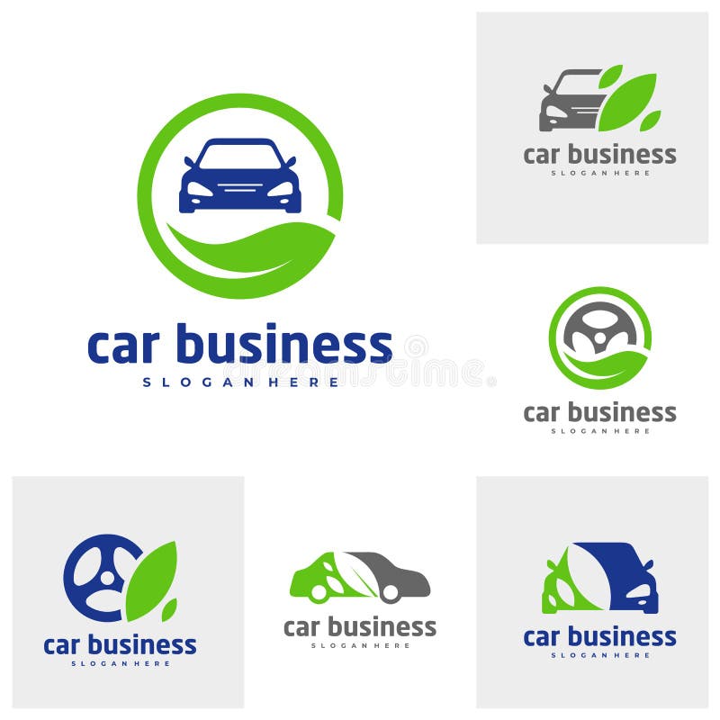 Set of Car Leaf Logo Vector Template, Creative Car Logo Design Concepts ...