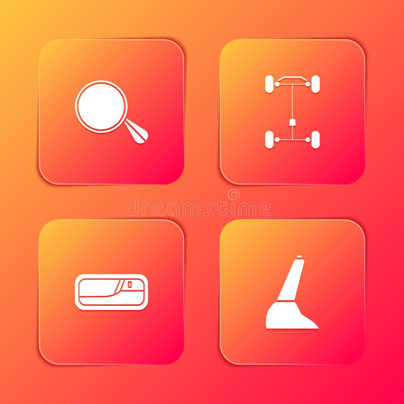 Set Car Mirror, Chassis Car, Door Handle and Handbrake Icon. Vector ...