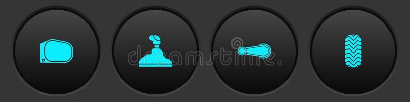 Set Car Mirror, Gear Shifter, Door Handle and Tire Icon. Vector Stock ...