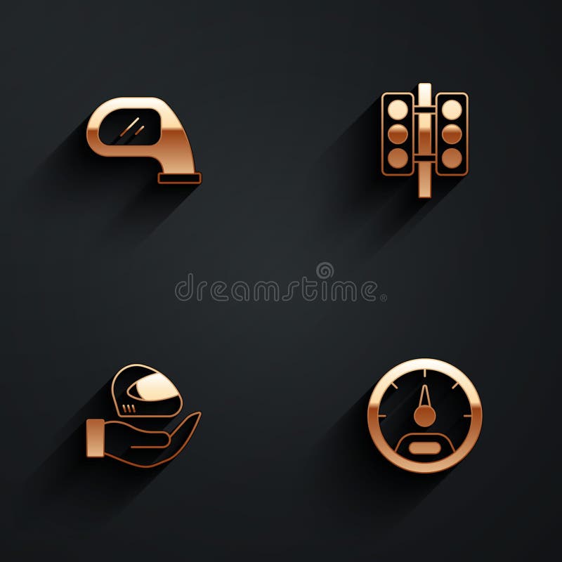Set Car Mirror, Racing Traffic Light, Helmet and Speedometer Icon with ... Set Car Mirror, Racing Traffic Light, Helmet and Speedometer Icon with ...