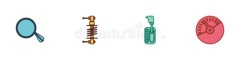 Set Car Mirror, Shock Absorber, Gear Shifter and Speedometer Icon ... Set Car Mirror, Shock Absorber, Gear Shifter and Speedometer Icon ...