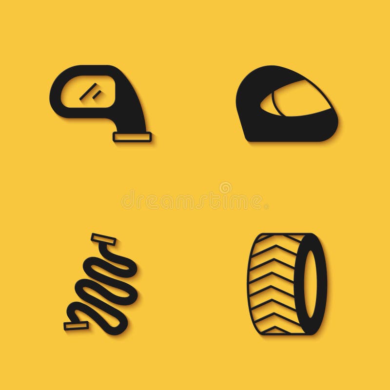 Set Car Mirror, Tire Wheel, Racing Track and Helmet Icon with Long ...