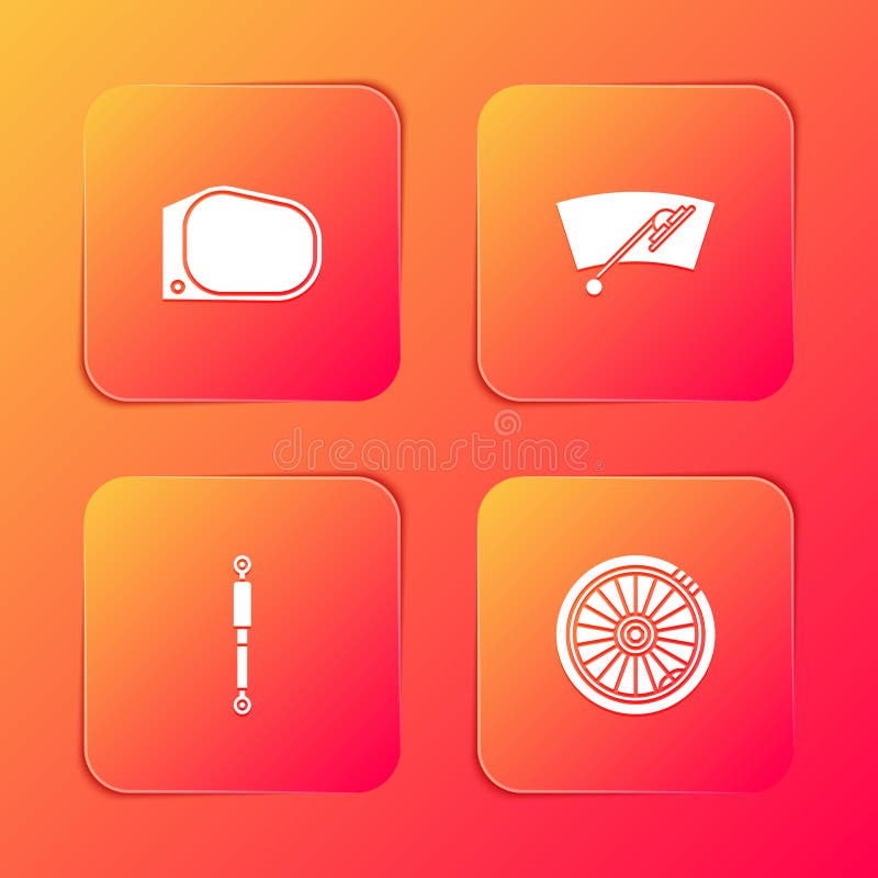 Set Car Mirror, Windscreen Wiper, Shock Absorber and Wheel Icon. Vector ...