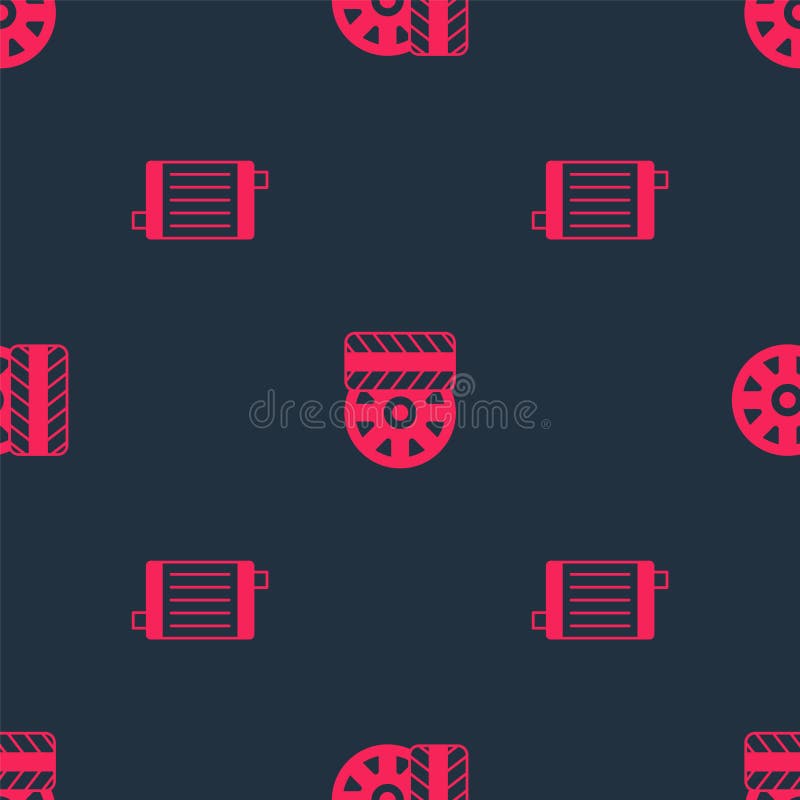Set Car Radiator Cooling System and Tire Wheel on Seamless Pattern ...