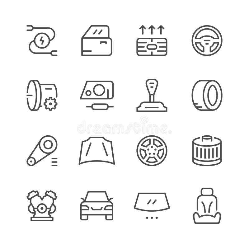Set of Car Related Line Icons Stock Vector - Illustration of garage ...