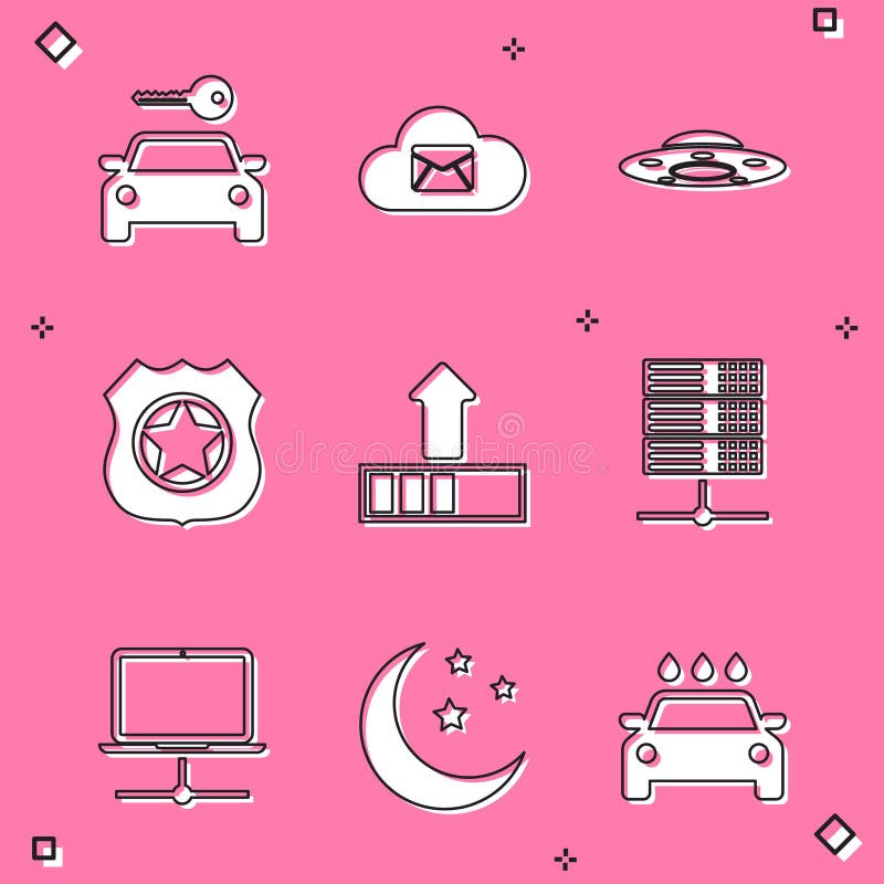 Set Car Rental, Cloud Mail Server, UFO Flying Spaceship, Police Badge ... Set Car Rental, Cloud Mail Server, UFO Flying Spaceship, Police Badge ...