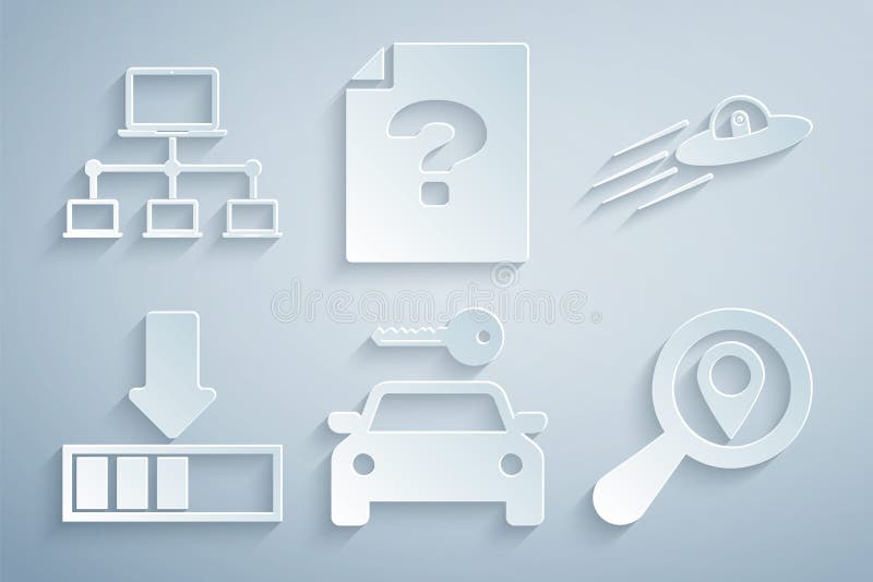 Set Car Rental, UFO Flying Spaceship and Alien, Loading, Search ... Set Car Rental, UFO Flying Spaceship and Alien, Loading, Search ...