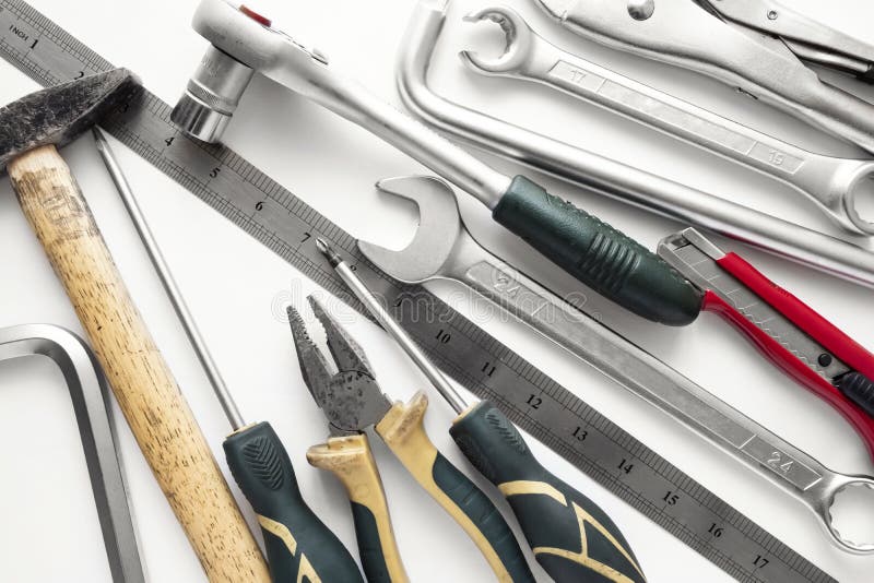 Set of Car Repair Hand Tools on White Background. Repair Service ...