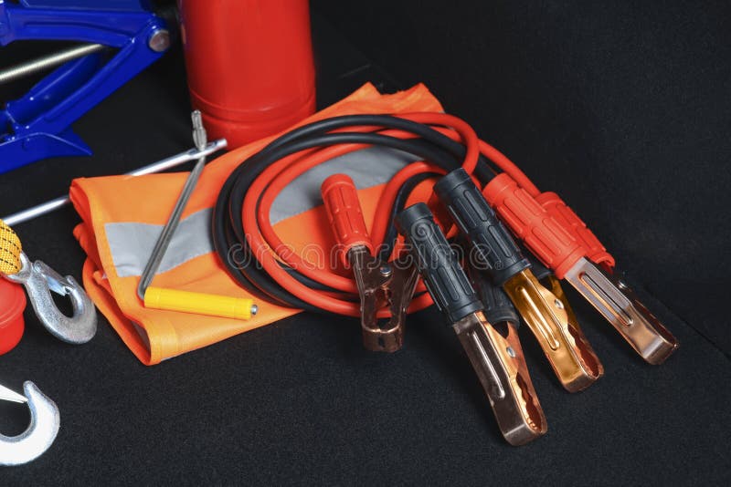 Set of Car Safety Equipment in Trunk Stock Photo - Image of automotive ...