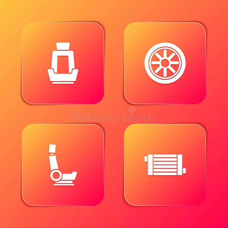 Set Car Seat, Wheel, and Radiator Cooling System Icon. Vector Stock ...