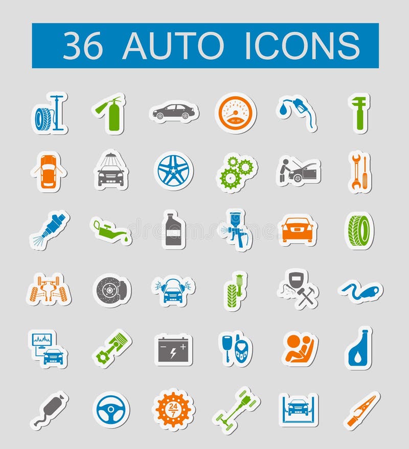 Set of Car Service Icons. Stickers Style Stock Vector - Illustration of ...