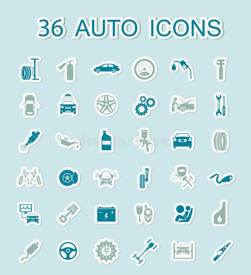 Set of Car Service Icons. Stickers Style Stock Vector - Illustration of ...