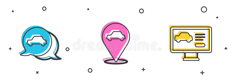 Set Car Service, Location with Car and Diagnostics Condition of Icon ... Set Car Service, Location with Car and Diagnostics Condition of Icon ...