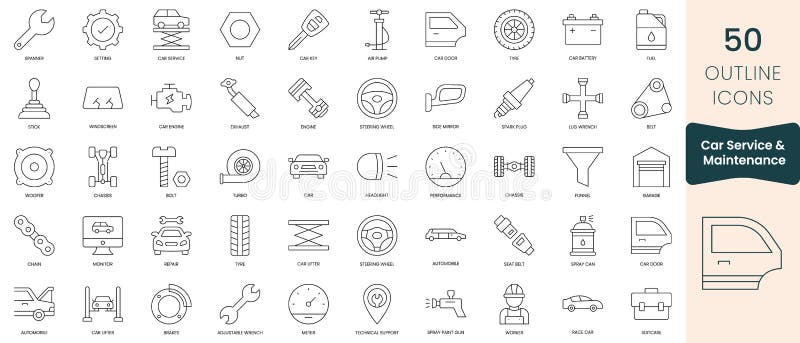Set of Car Service and Maintenance Icons. Thin Outline Icons Pack Stock ...