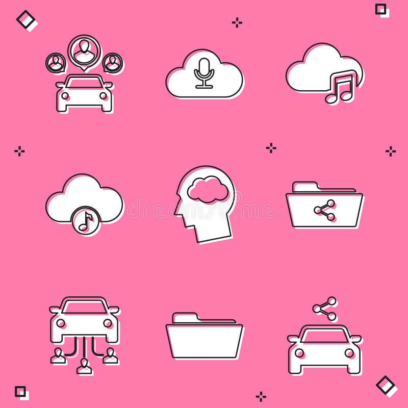 Set Car Sharing, Music Streaming Service, , , Head Silhouette with ...