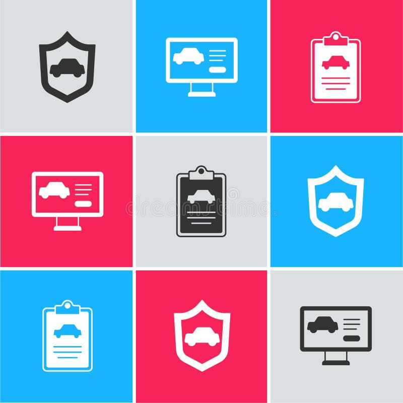 Set Car with Shield, Diagnostics Condition of Car and Inspection Icon ... Set Car with Shield, Diagnostics Condition of Car and Inspection Icon ...