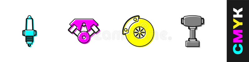 Set Car Spark Plug, Power Car Engine, Brake Disk with Caliper and Gear ...