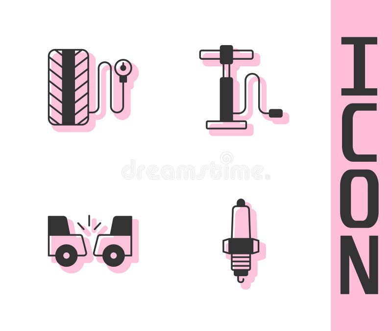Set Car Spark Plug, Tire Pressure Gauge, Accident and Air Pump Icon ... Set Car Spark Plug, Tire Pressure Gauge, Accident and Air Pump Icon ...