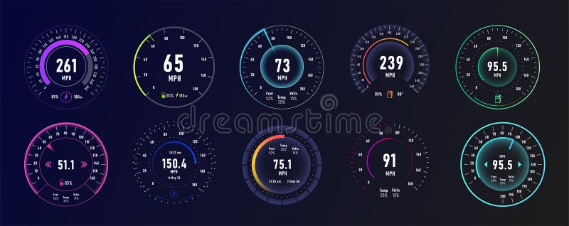 Set of car speedometer stock vector. Illustration of dial - 255243838