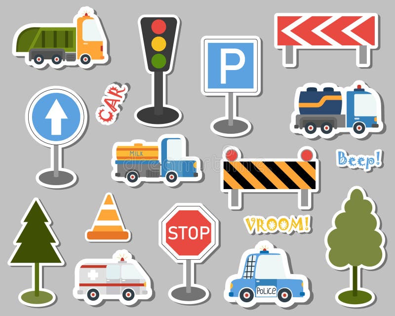A Set of Car Stickers and Road Signs. Vector Illustration Stock Vector ...