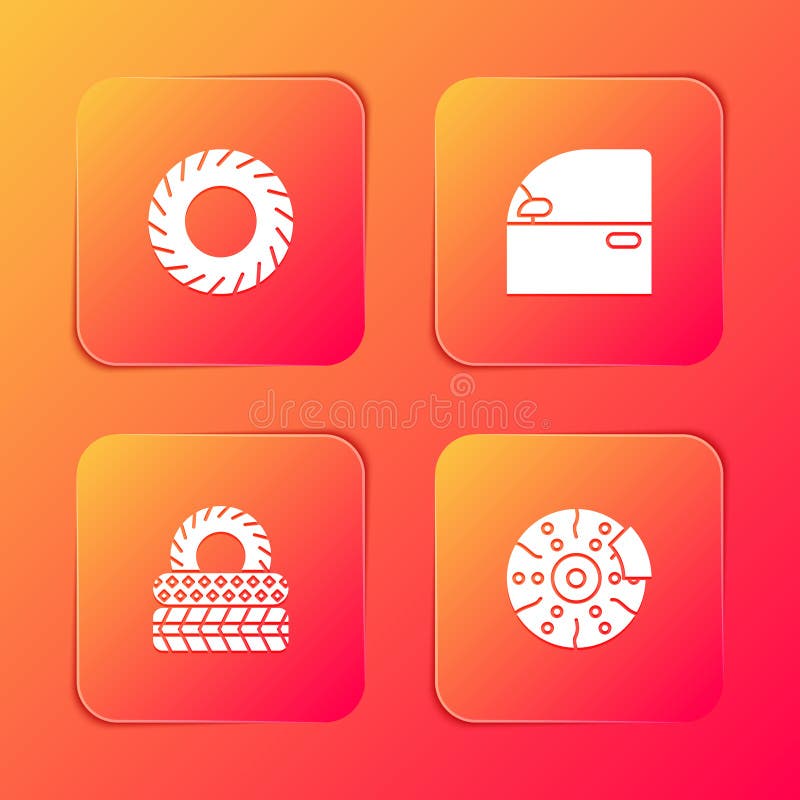 Set Car Tire, Door, and Brake Disk with Caliper Icon. Vector Stock ...