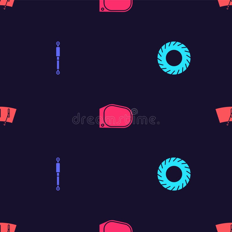 Set Car Tire, Shock Absorber, Mirror and Windscreen Wiper on Seamless ...