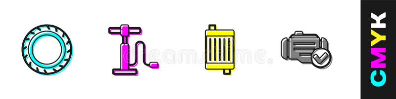 Set Car Tire Wheel, Air Pump, Radiator Cooling System and Check Engine ...