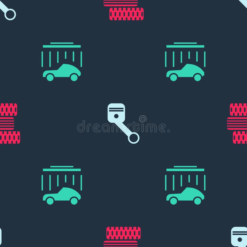 Set Car Tire Wheel, Engine Piston and Wash on Seamless Pattern. Vector ... Set Car Tire Wheel, Engine Piston and Wash on Seamless Pattern. Vector ...