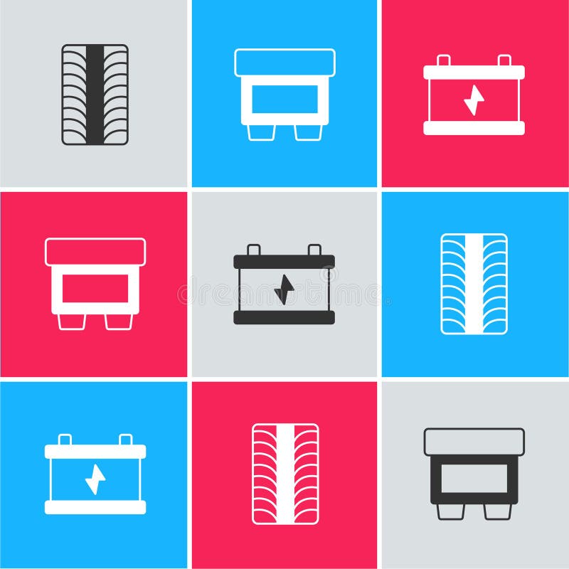 Set Car Tire Wheel, Fuse and Battery Icon. Vector Stock Vector ... Set Car Tire Wheel, Fuse and Battery Icon. Vector Stock Vector ...
