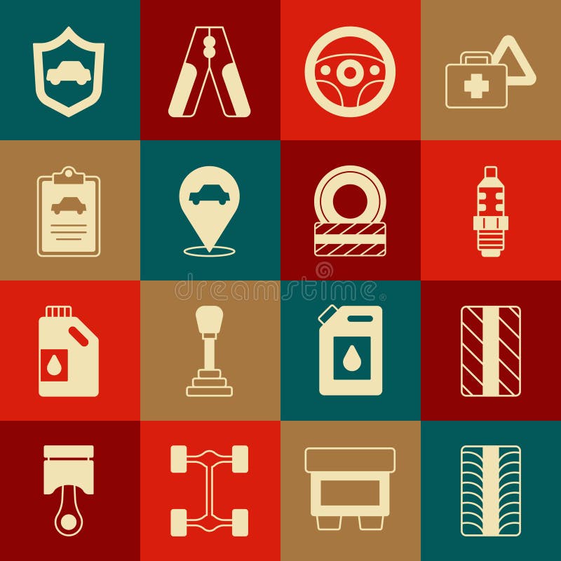 Set Car Tire Wheel, Spark Plug, Steering, Location with Car Service ...