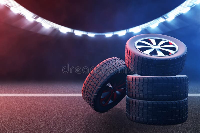 Set Car Tires on Race Track 3d Illustrations Stock Illustration ...