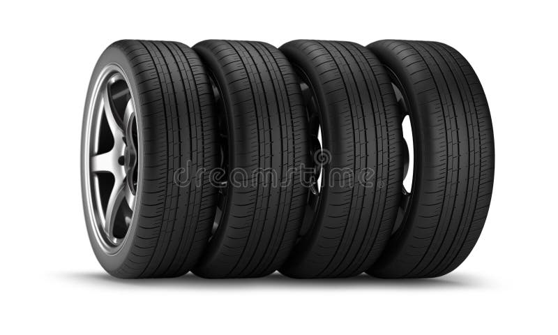 Set of Car Tires and Wheels Isolated on a White Background. 3d ...