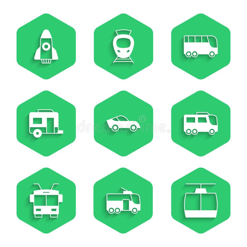 Set Car, Trolleybus, Cable Car, Bus, Rv Camping Trailer, and Rocket ...