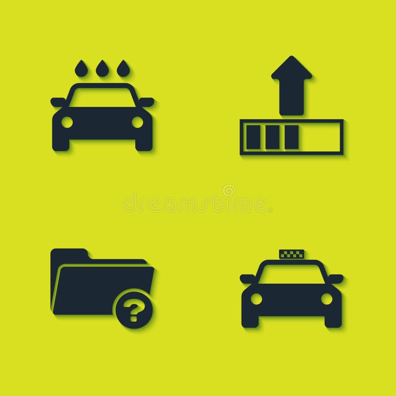 Set Car Wash, Taxi Car, Unknown Directory and Loading Icon. Vector ... Set Car Wash, Taxi Car, Unknown Directory and Loading Icon. Vector ...