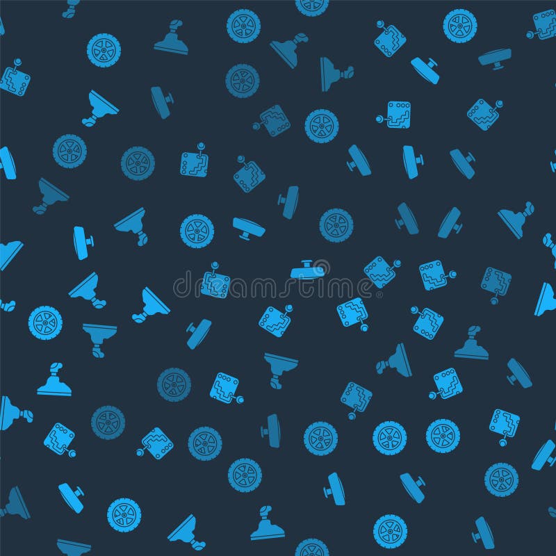 Set Car Wheel, Gear Shifter, Mirror and on Seamless Pattern. Vector ...