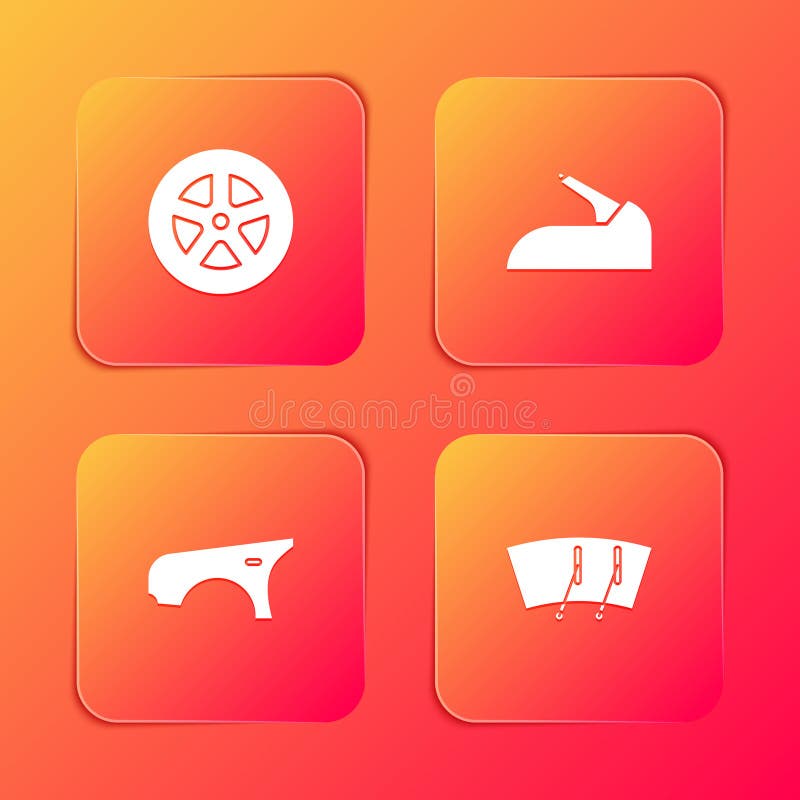 Set Car Wheel, Handbrake, Fender and Windscreen Wiper Icon. Vector ... Set Car Wheel, Handbrake, Fender and Windscreen Wiper Icon. Vector ...