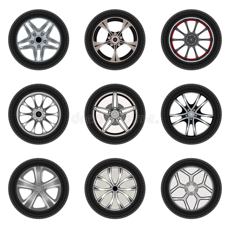 Set of Car Wheels with a Different Design Stock Vector - Illustration ...