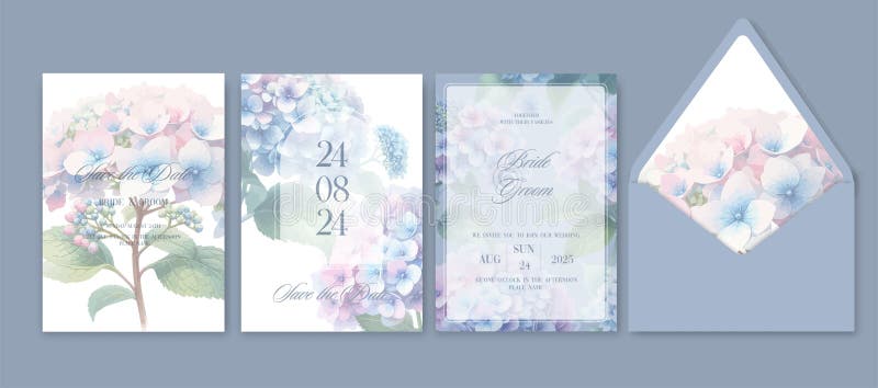 Set of Card with Flower Hydrangea. Vector Decorative Greeting Card or ...