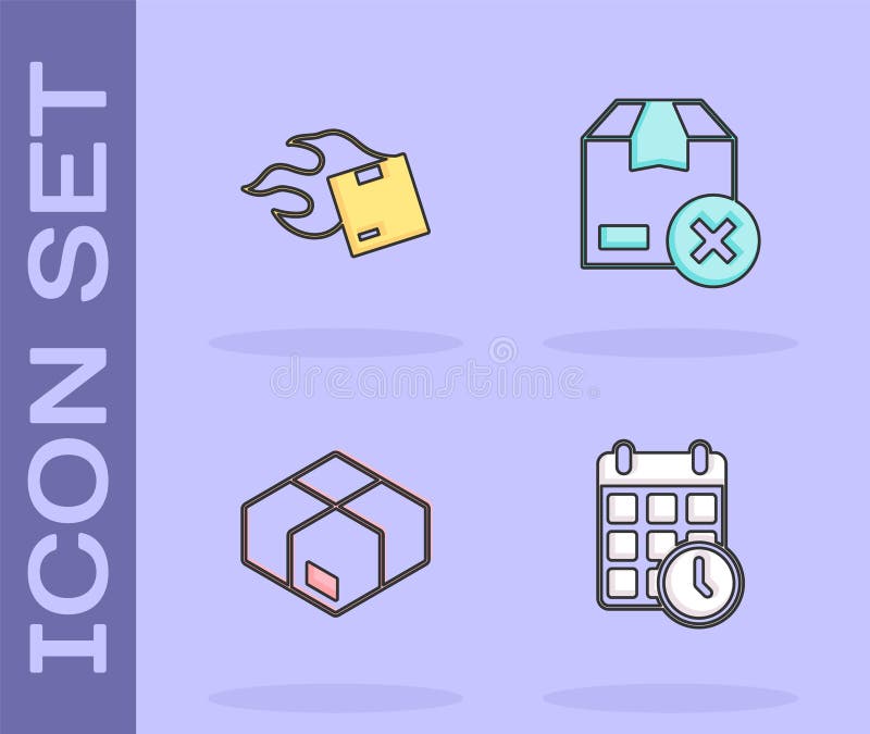 Set Cardboard Box with Calendar, Carton Cardboard, and Icon. Vector ...