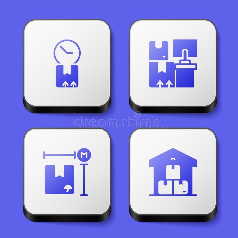 Set Cardboard Box with Clock, Warehouse Boxes, Measurement and Full ...