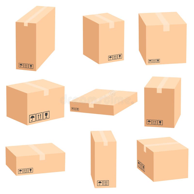 Set of Cardboard Box Mockups Different Size. Isolated on White ...