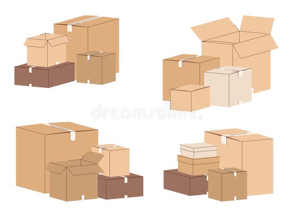 Set of Cardboard Boxes in Different Angles. Vector Illustration on a ...