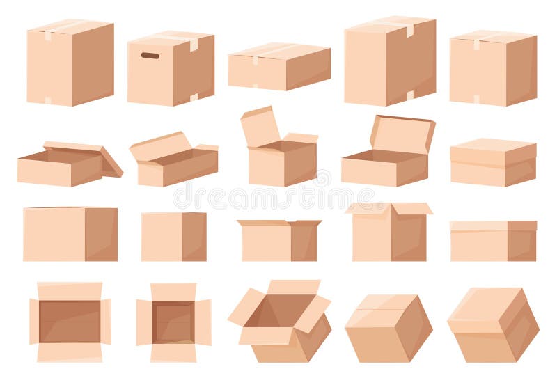 Set of Cardboard Boxes in Different Angles. Vector Illustration on a ...