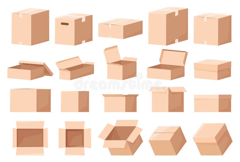 Set of Cardboard Boxes in Different Angles. Vector Illustration on a ...