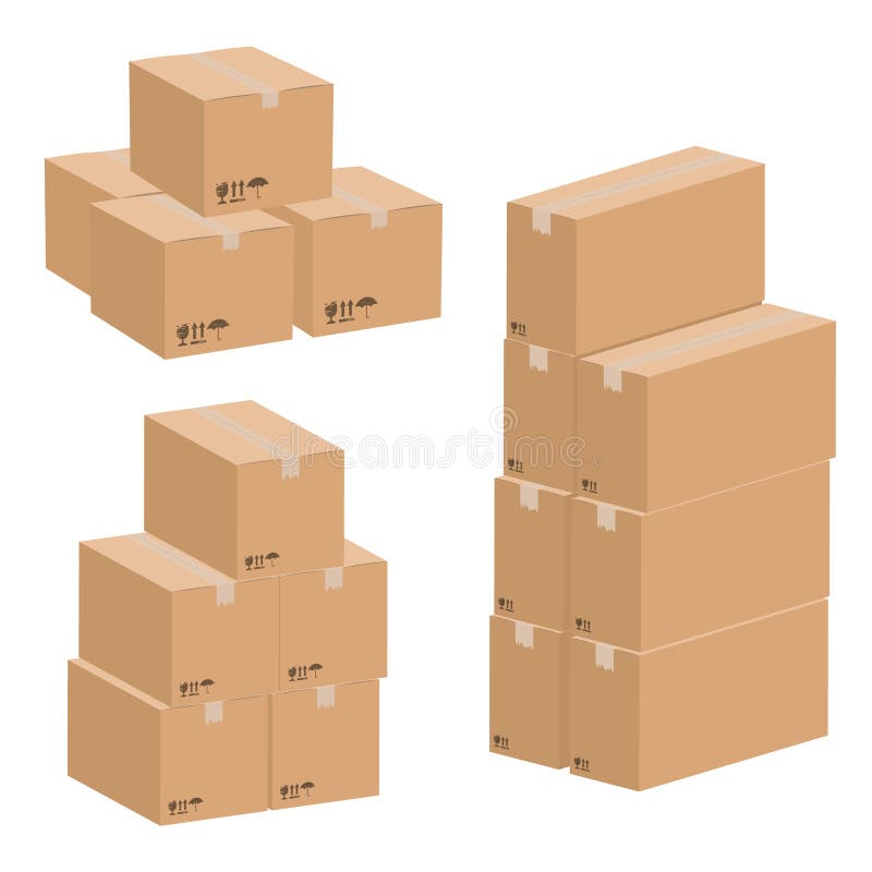 Set of Cardboard Boxes Isolated on White Background. Vector Carton ...
