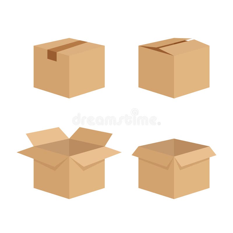 Set of Cardboard Boxes. Open and Closed Boxes. Delivery and Packaging ...